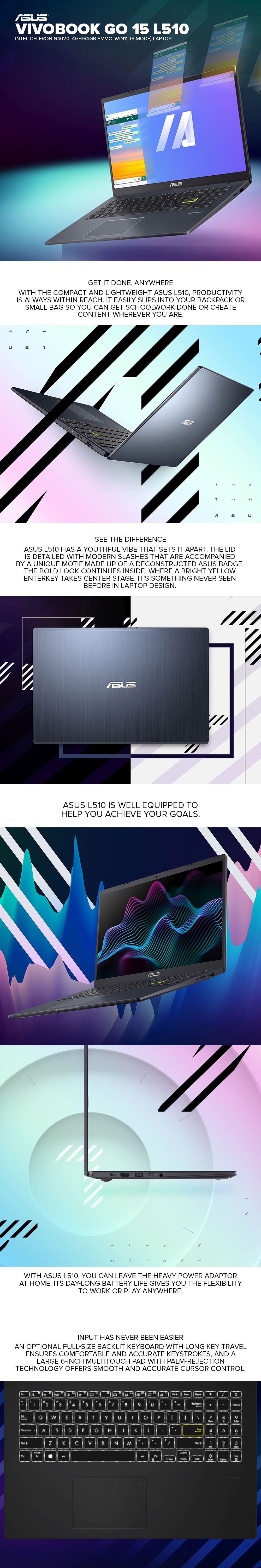 Asus Vivobook Go 15 L510 Intel Celeron N4020 4GB 64GB eMMC Win11(S Mode ...