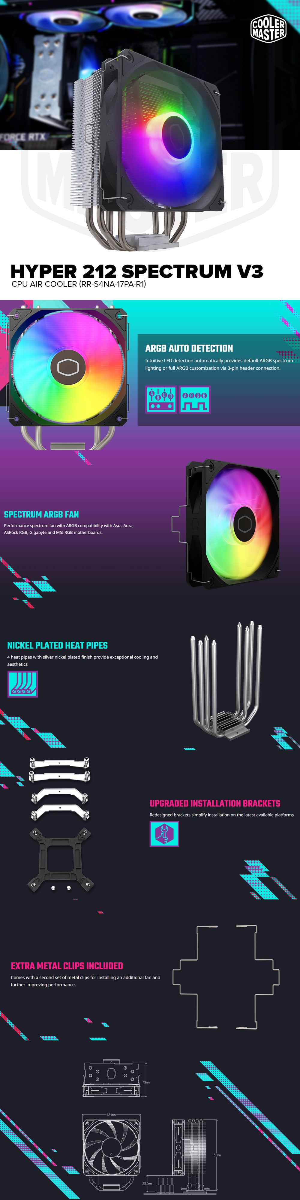 COOLERMASTER Hyper 212 Spectrum V3 CPU Air Cooler (RR-S4NA-17PA-R1 ...