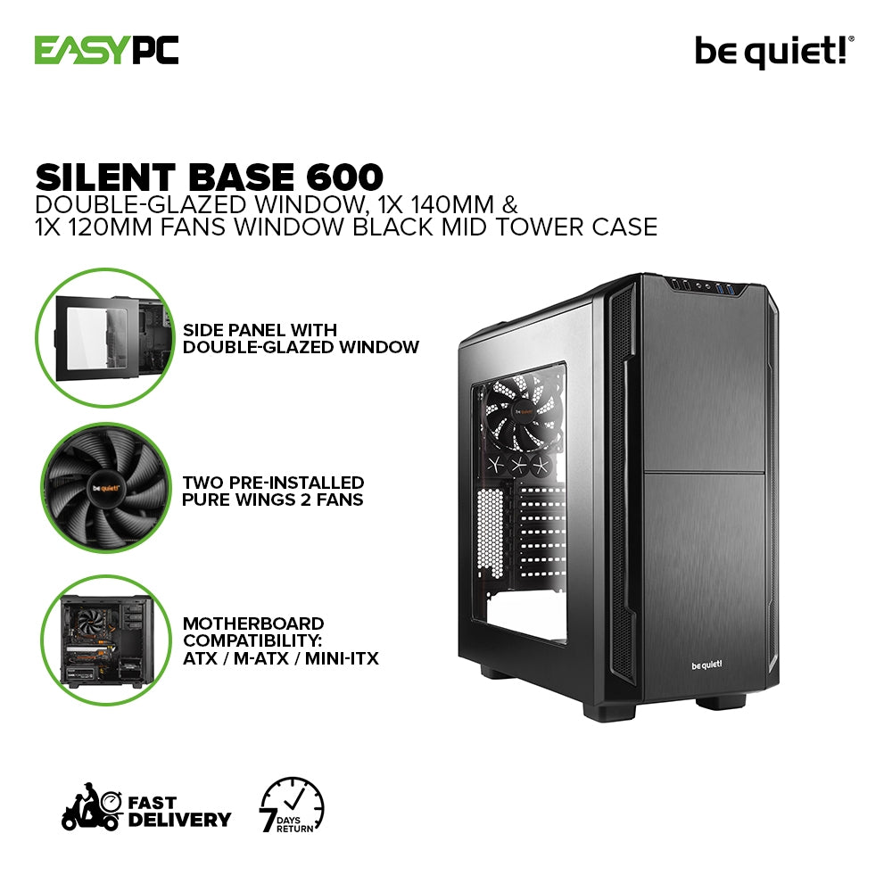 BeQuiet Silent Base 600 Window Black and Silver Mid-Tower Case Double ...