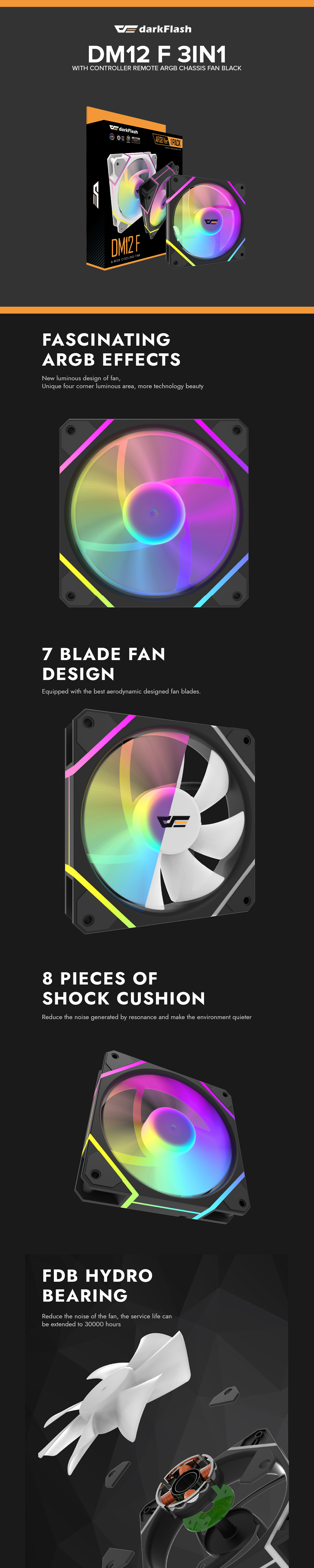 DarkFlash DM12 F 3in1 with Controller Remote ARGB Chassis Fan Black ...