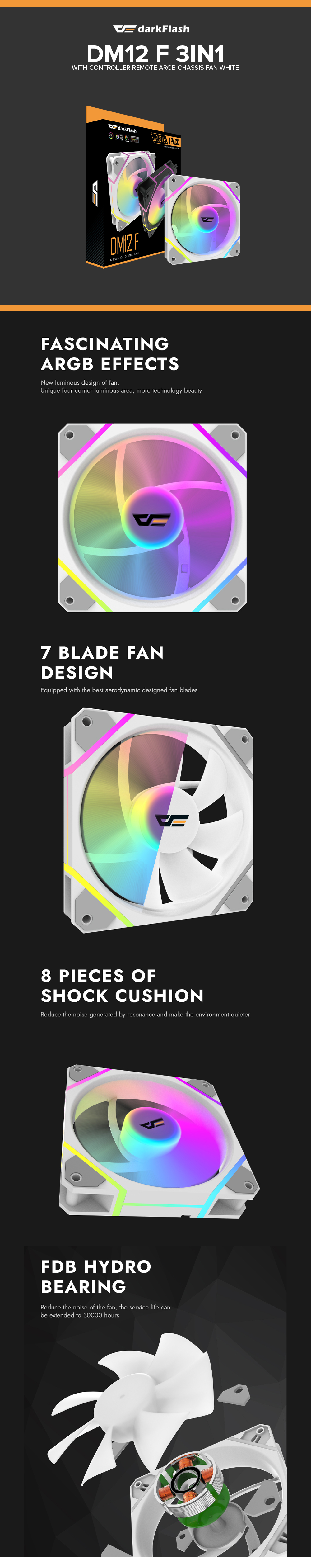 DarkFlash DM12 F 3in1 with Controller Remote ARGB Chassis Fan White ...