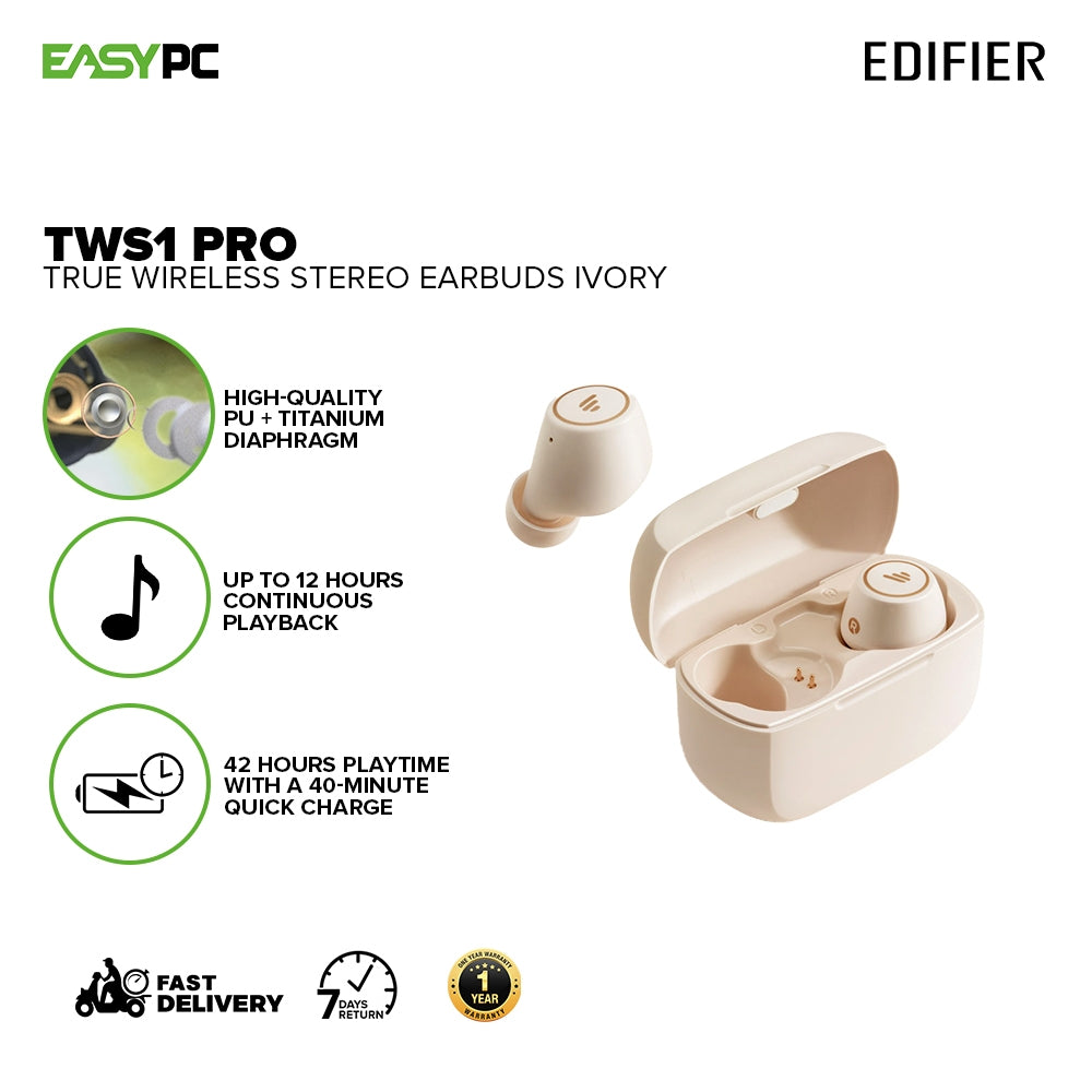 Edifier TWS1 Pro True Dark Gray and Ivory supported Up to 12 hours ...