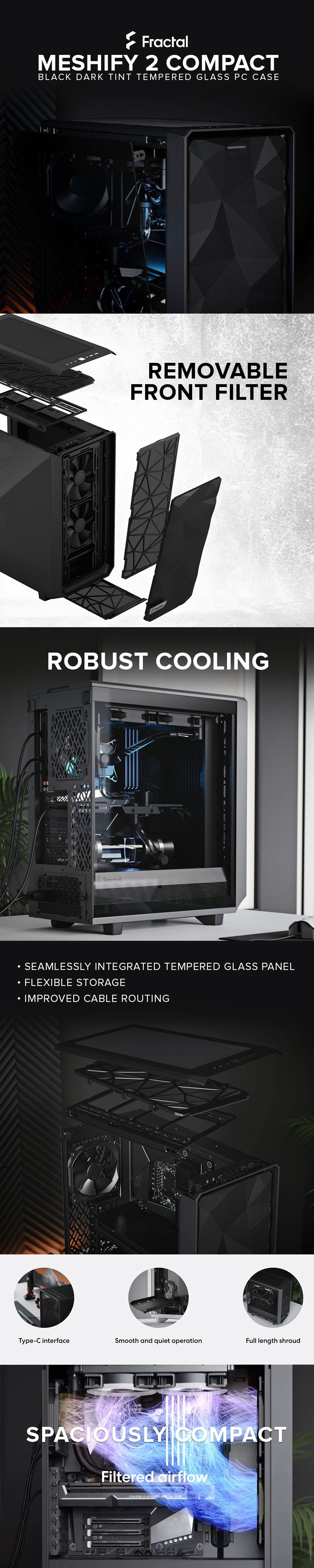 Fractal Design Meshify 2 Compact Black Dark/Light Tinted and Gray Light ...